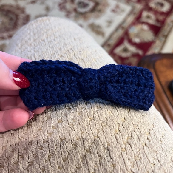 Accessories | Navy Blue Handmade Crochet Bow Barrette | Poshmark